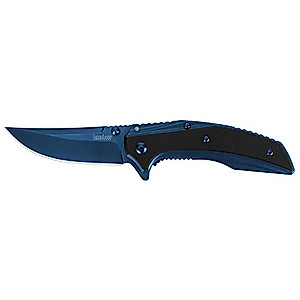 Kershaw Outright Pocketknife (8320); 3-inch Upswept 8Cr13MoV Steel Blade in Brilliant Blue; PVD Coated Steel Handle with G10 Front Overlay; SpeedSafe Assisted Opening; Deep Carry Pocketclip; 4 oz., Medium
