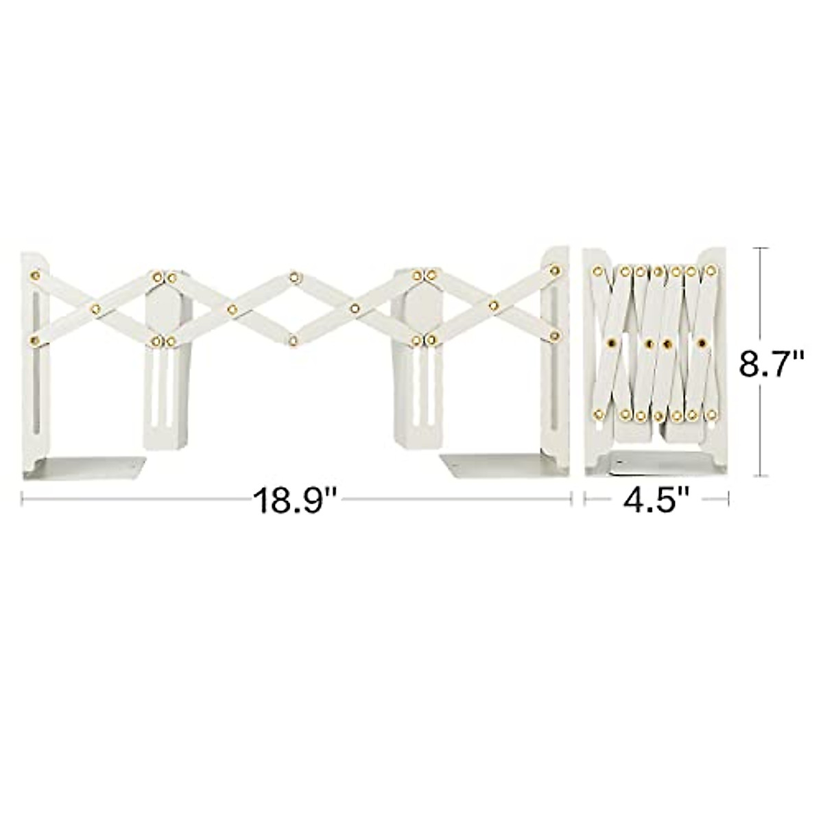 Deli Adjustable Bookend, Desk Magazine File Organizer Holder, Metal Book Ends for Heavy Books, Shelf, Office, Extends up to 19 inches, Creamy White