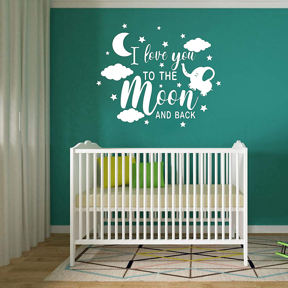 DDK I Love You to The Moon and Back Elephant Baby Kids Wall Decals Moon Stars and Clouds Space Wall Art Decals (White)