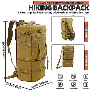 IFANGZHIWUI Hiking Backpacks 50L Camping Backpacks for Men Women 600D Oxford Outdoor for Traveling With Waterproof cover (khaki, 50L)