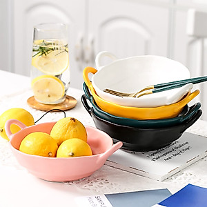 SOUJOY Set of 6 Ceramic Soup Bowl, 20oz Individual Salad Bowls with Handles, Irregular Shape Colorful Cereal Bowl for Soup, Pasta, Ice Cream, Fruits, Dessert, Appetizer, Rice, Matte Glazed