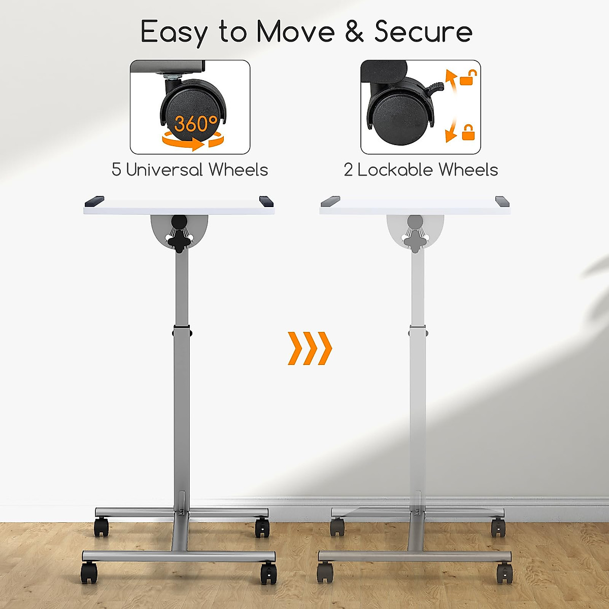 Tangkula Rolling Laptop Desk Cart, Mobile Laptop Stand with Tilting Tabletop, Height Adjustable Bedside Table with Mouse Pad Cup Holder, Ideal for Laptop Bed Sofa Couch