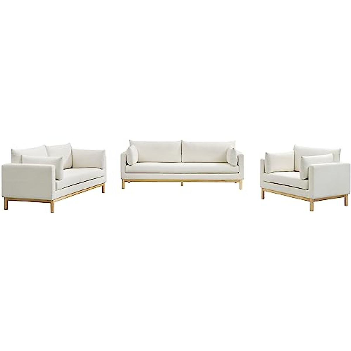 Meridian Furniture 157Cream-L Langham Collection Mid-Century Modern Linen Textured Fabric Upholstered Loveseat, Cream Linen Textured Fabric, Natural Finish Wood Base, 66" W x 33.5" D x 33" H, Cream
