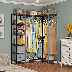 VIPEK L40S i1 L Shaped Heavy Duty Garment Rack Clothes Rack for Hanging Clothes Corner Closet Organizers Freestanding Wardrobe with Drawer Clothing Rack, Load Capacity 1050 LBS, Black