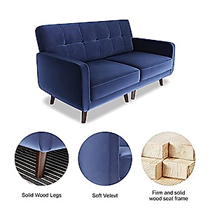 HONBAY Upholstered Loveseat Blue Velvet 2 Seater Sofa Loveseat with Tufted Back, Living Room, Apartment, Office, 62.2''