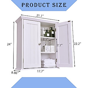 Ceredeme Bathroom Wall Cabinet, Over The Toilet Storage with Dual Doors and Adjustable Shelves, Additional Storage Space in The Bathroom, Practical Health Medicine Cabinet