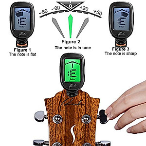 Ranch Guitar Tuner Clip On for Acoustic/Electric Guitar, Ukulele, Violin, Bass, Banjo and Chromatic Tuning Modes - Classical Black