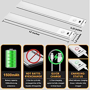 LANVA Under Cabinet Lights Motion Sensor Cabinet Lights Indoor 60 LED Closet Lights and 1500mAh Wireless Rechargeable Battery Operated Lights Under Counter Lights for Kitchen,Cabinet,Hallway
