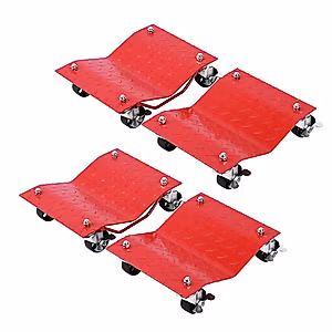 VIVOHOME Heavy Duty Vehicle Mover Dolly of 4 Piece, Wheel Dolly Car Stakes 6000lbs Capacity, Car Roller Dolly Moving Cars, Trucks, Motorcycles, Red