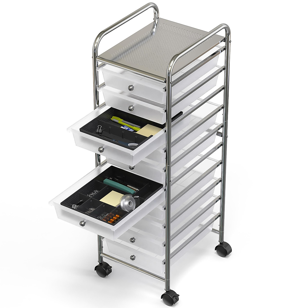 Simple Houseware 2 Pack Drawer Organizer Tray with 9 Adjustable Compartments, Black