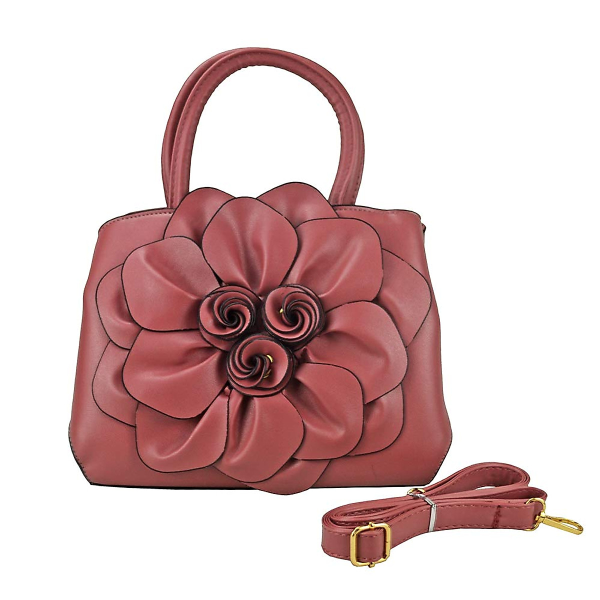 Sibalasi Women’s Flower Leather Top-Handle bag Small Floral Shoulder Bag Designer Handbags Handmade Purse (B-PI)