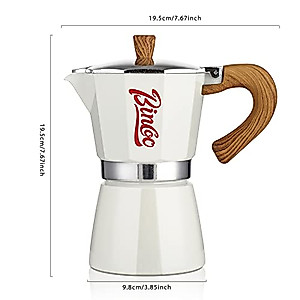 Bincoo 300ML Moka Pot Espresso Maker,Aluminum Moka Pot 6 Espresso Cups,Stovetop Italian Coffee Maker for Mocha Cappuccinos,Lattes（Off-white）