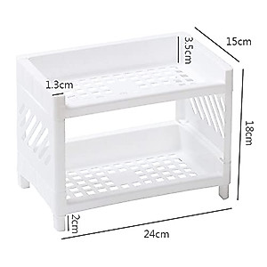 Storage Shelf, Storage Shelf Double Tiers Multi-Function Plastic Cosmetic Sundries Organizer for Home White 9.45" x 5.91" x 7.09"