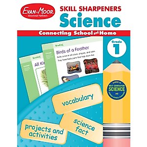 Evan-Moor Skill Sharpeners Science Workbook, Grade 1, Physical, Life, and Earth Science, Songs, Activities, Space, Animals and Eggs, Plants, Habitats, Recycling, Weather, Technology, Homeschool