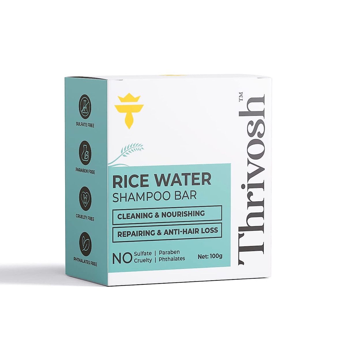 Thrivosh Rice Water for Hair Growth Shampoo Bar – 2 in 1 Shampoo and Conditioner Bar – pH Balanced Vegan Friendly Dry Shampoo Bar for All Hair Types – Anti-Loss and Repairing 100g