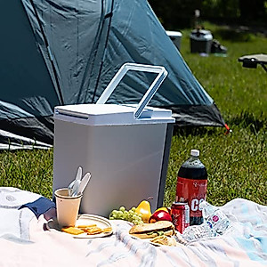 Koolatron Thermoelectric Iceless 12 Volt Cooler Warmer 18 qt (17 L), Electric Portable Car Cooler with DC Plug, Grey and White, for Travel Camping Fishing Trucking, Made in North America