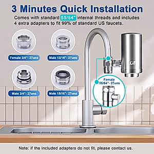 LCF 360° Rotating Stainless-Steel Faucet Water Filter - High Flow, Mineral-Enhanced Tap Water Filter, Reduces Chlorine, Heavy Metals and Bad Taste, Easy Install, 320 Gallons, Kitchen Sink Ideal