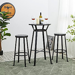 glitzhome 41.25" H Black Steel Round Bar Table with Soild Elm Wood Top Dining Room Pub Table Furniture