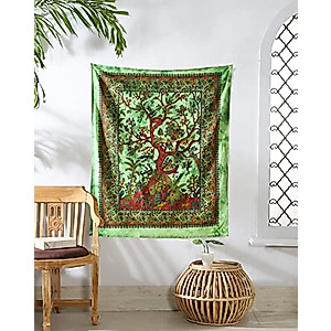 Popular Handicrafts Tapestry Tree of Life Hippie Tie dye Psychedelic Wall Hanging - Indian Maditation Gypsy Bohemian Hippy Dorm Room Decor Poster Green 30 x 40 Inch