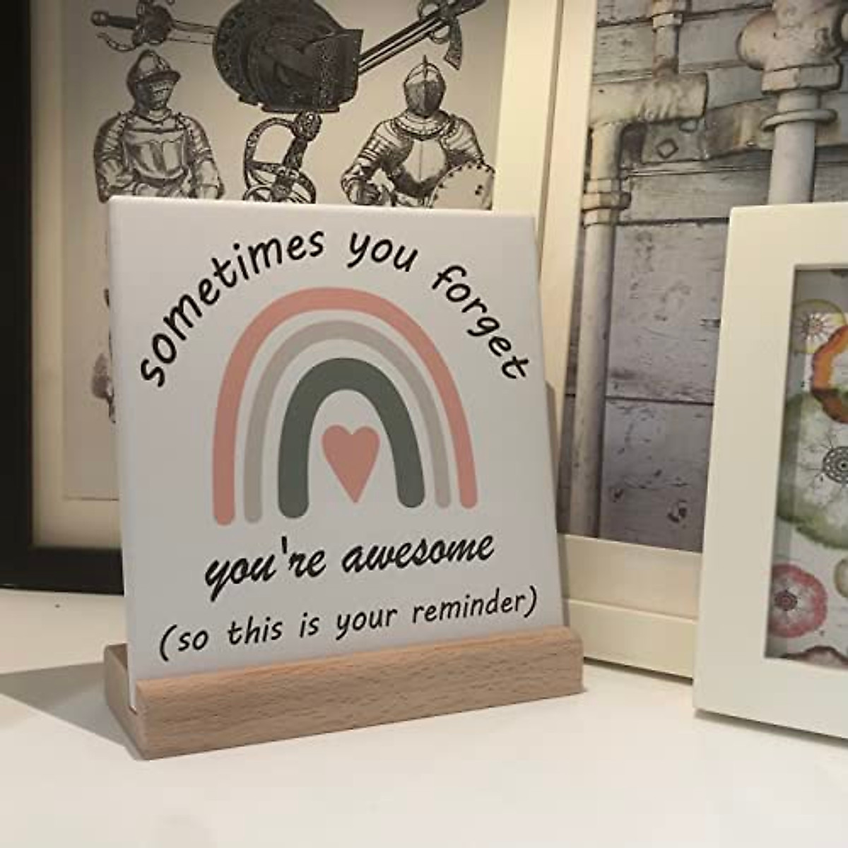 Urbcent Inspirational Gifts for Women Encouragment Signs Desk Decor for Friends Motivational Quote Decorative 6"x6" Plaque with Wooden Stand