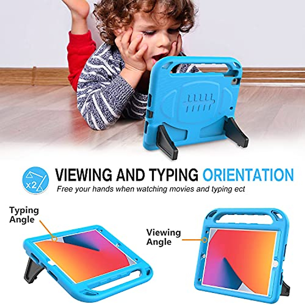 SUPNICE Kids Case for iPad 10.2 inch, iPad 9th/8th/7th 2021/2020/2019 Generation Case with Built-in Screen Protector, Durable Shockproof Lightweight Handle Stand Kids Cover for iPad 9/8/7 Gen, Blue