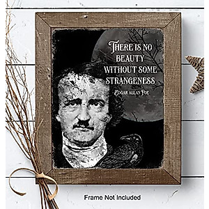 Edgar Allan Poe Gothic Decor - The Raven Spooky Creepy Scary Wall Art - Goth Poster Sign Picture Print - Pagan Witch Wicca, Wiccan Gifts - Inspirational Quotes Sayings Home Decor