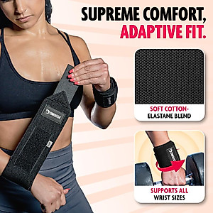 DMoose Wrist Straps for Weightlifting 12 and 18 Inches Thumb Loops with Wrist Support for Workouts Powerlifting Wrist Straps for Weight Lifting Men and Women Black II