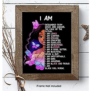 African American Girl Wall Art & Decor - I Am Black Girl Magic - Black Art - Inspirational Positive Affirmations - Inspiring Positive Quotes - Tween Teen Little Girls Bedroom Decor - Daughter Gifts