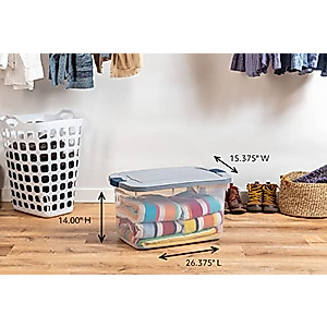 Rubbermaid Roughneck Clear 66 Qt/16.5 Gal Storage Containers, Pack of 4 with Latching Grey Lids, Visible Base, Sturdy and Stackable, Great for Storage and Organization
