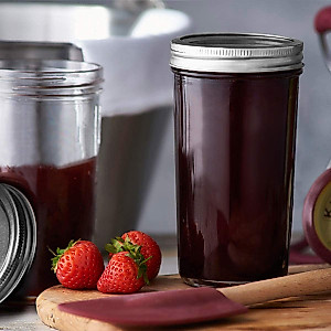 KAMOTA Wide Mouth Mason Jars 22 oz With Wide Mouth Lids and Bands, Ideal for Jam, Honey, Wedding Favors, Shower Favors, Baby Foods, 6 PACK, Extra 6 Silver Lids with Straw Hole Included…