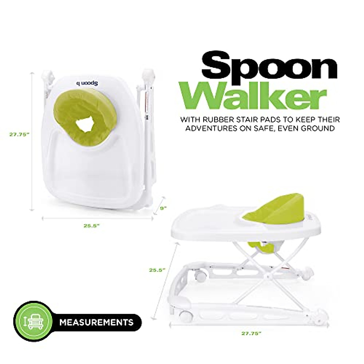 Joovy Spoon Baby Walker & Activity Center Featuring Three Adjustable Heights, Tough Luggage Grade Seat Material, and 30 lb Weight Capacity - JPMA Safety Certified (Greenie)