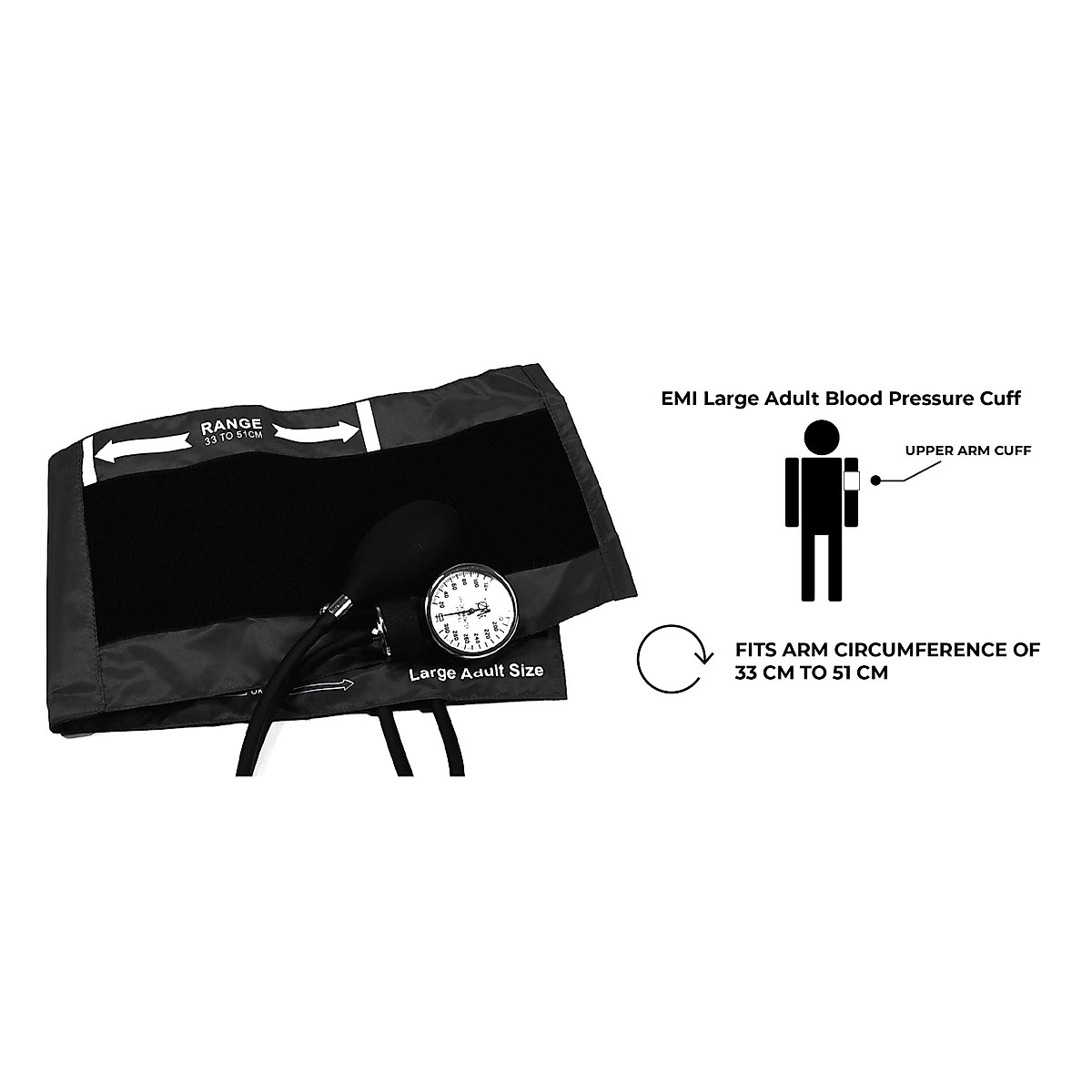 EMI EBL-430 Sprague Rappaport Dual Head Stethoscope and Manual Aneroid Sphygmomanometer Blood Pressure with Large Adult Cuff (Cuff Size: 33 cm to 51 cm | 13 inch to 20 inch) - Black