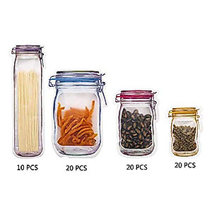 TUANTUAN 70 Pcs Cute Jar Zipper Bags Snack Sandwich Ziplock Bags Reusable Airtight Seal Storage Bags Leakproof Food Saver Bags for Travel Camping Picnic