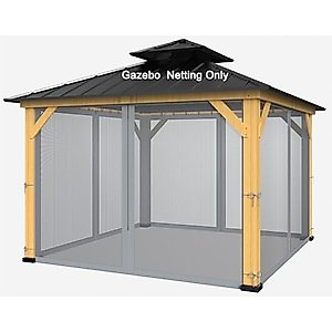 10-ft x 12-ft Gazebo Netting Replacement,Universal 4-Panel Mosquito Netting for Gazebo with Zippers(Only Netting)-Grey