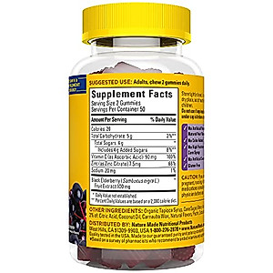 Nature Made Elderberry with Vitamin C and Zinc, Dietary Supplement for Immune Support, 100 Gummies, 50 Day Supply