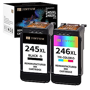 JINTUM Remanufactured 245XL 246XL Ink Cartridge for Canon Printer Ink PG-245XL CL-246XL Combo Pack for Canon MG2522 MG2500 MG2520 MX490 MX492 TR4520 TR4522 TS3322 TS3122 TS3100 TS302 (1 Black+1 Color)