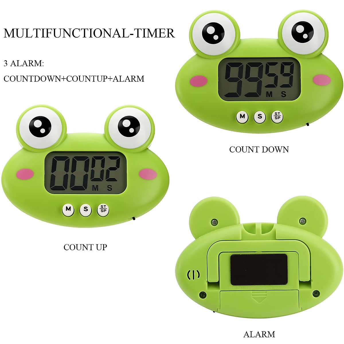 DEAYOU 3-Pack Digital Kitchen Timer, Small Electronic Timers for Cooking, Magnetic Cute Timer Clock with Stand for Kid, Teacher, Senior, Exercise, Study, Baking, Big Digits, Loud Alarm, Count Up Down