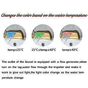 MOSSON LED Bathroom Faucet Brass Bathroom Sink Faucet 3 Hole 8 Inch Basin Mixer Tap Gold Bath Faucet 2 Crystal Knobs Vanity Lavatory Faucet for Bathroom