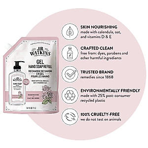 J.R. Watkins Gel Hand Soap Refill, Moisturizing Hand Wash, All Natural, Alcohol-Free, Cruelty-Free, USA Made, Rosewater, 34 Fl Oz, 3 Pack