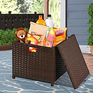 YIYAN 2 Pieces Outdoor Patio Ottomans, PE Rattan Foot Stool with Storage All Weather Outdoor Ottomans Footrest Seat with Removable Cushion(White)