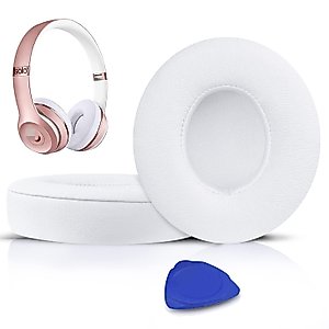 SoloWIT Earpads Cushions Replacement for Beats Solo 2 & Solo 3 Wireless On-Ear Headphones, Solo2 Solo3 Ear Pads with Soft Protein Leather, Added Thickness - (White)