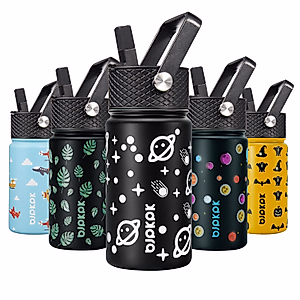 BJPKPK Kids Water Bottle with Straw Lid, 15oz Stainless Steel Water Bottles, Insulated Water Bottle for School, Reusable Leak Proof BPA Free Flask, Space Traveller