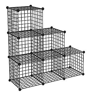 BASTUO Wire Cube Storage Cabinet, 6 Cubes DIY Metal Organizer, Stackable Bookcase Shelf Modular Cube Organizer Rack, Wardrobe Closet for Livingroom, Bedroom, Office, Black