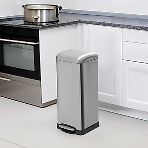 MoNiBloom 8-Gallon Step Trash Can with Soft-Close Lid for Kitchen Bathroom Bedroom Living Room Home Office Dorm Fingerprint-Proof Foot Pedal Garbage Bin Removable Inner Bucket Stainless Steel 30-Liter