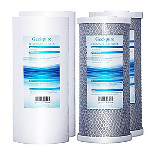 Geekpure 10 Inch Whole House Water Filters Set w/PP and Carbon Block -4.5"x 10"-5 Micron