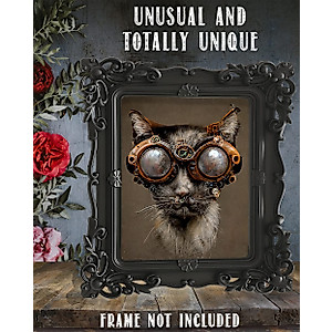Steampunk Cat Wearing Goggles - 11x14 Unframed Wall Art Print - Makes a Funny and Cute Home Decor and Gift For Cat Owners