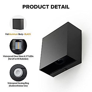 LUTEC 2-Pack LED Up & Down Modern Wall Lamp, Aluminum Anti-Rust Outdoor Indoor Wall Sconce, 10W 3000K Warm White, Adjustable Exterior Wall Light, Waterproof for Porch, Patio, Garden, Bedroom-Black