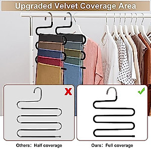 6 Pack Pants Hangers Space Saving, Non-Slip Velvet Pant Hangers S-Shape Stainless Steel Jean Hangers Closet Organizers Clothes Hangers for Pants, Jeans, Trousers, Scarves, Shorts, Black