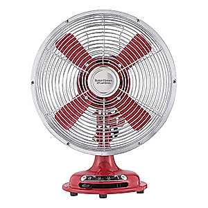 Better Homes & Gardens Retro Table Fan, 3-Speed Metal Tilted-Head Oscillation, 8-Inches (red)