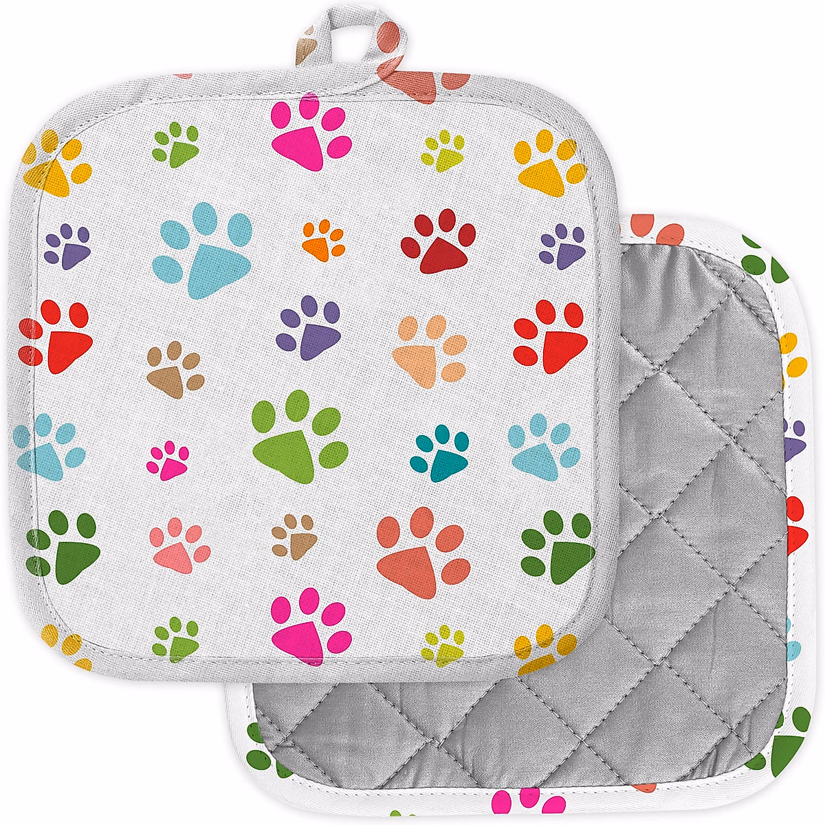 [Pack of 2] Pot Holders for Kitchen, Washable Heat Resistant Pot Holders, Hot Pads, Trivet for Cooking and Baking ( Colored Paw Prints )